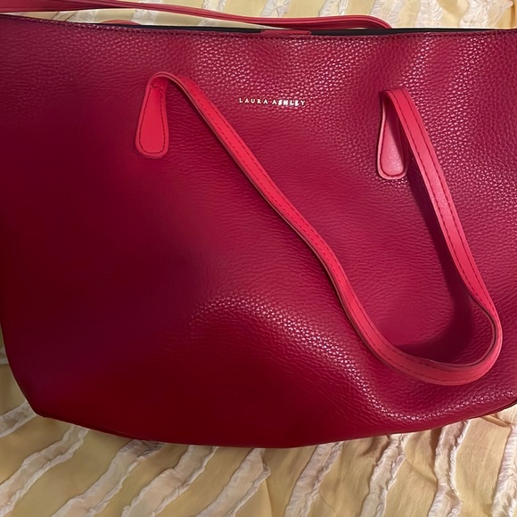 Laura Ashley | Bags | Laura Ashley Red Leather Tote | Poshmark